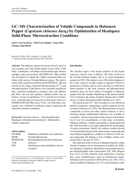 Pdf Gcms Characterization Of Volatile Compounds In Habanero Pepper Capsicum Chinense Jacq
