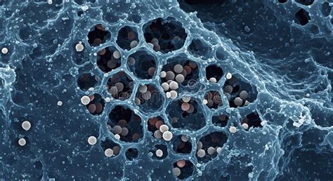 Nanoparticle Spheres Trapped In A Cellular Scaffold Stock Illustration