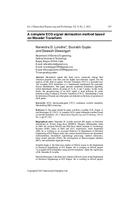 Pdf A Complete Ecg Signal Delineation Method Based On Wavelet Transform