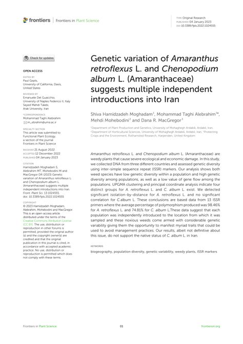 Pdf Genetic Variation Of Amaranthus Retroflexus L And Chenopodium