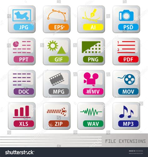 File Extensions Icon Set Stock Vector Illustration 55530550 Shutterstock