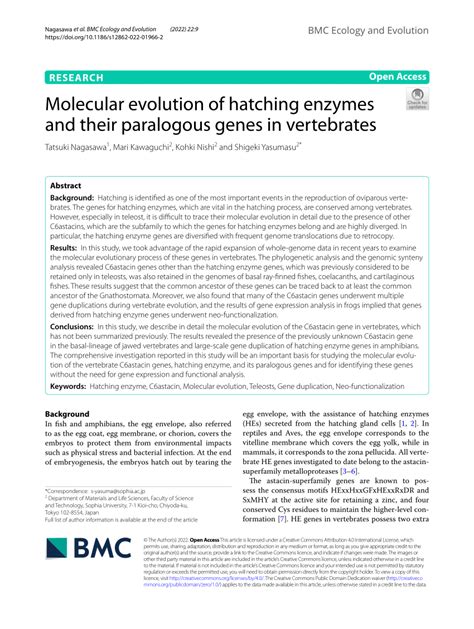 Pdf Molecular Evolution Of Hatching Enzymes And Their Paralogous Genes In Vertebrates