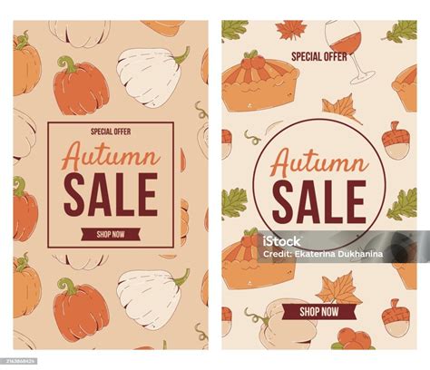 추수 감사절 카드 세트입니다 가을 세일 특별 제안 및 지금 구매하십시오 판촉 광고 전단지 소책자 바우처 포스터 벡터 일러스트