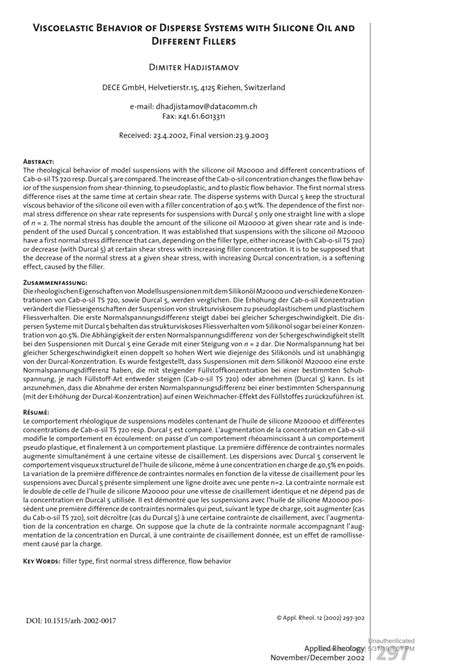 Pdf Viscoelastic Behavior Of Disperse Systems With Silicone Oil And Different Fillers