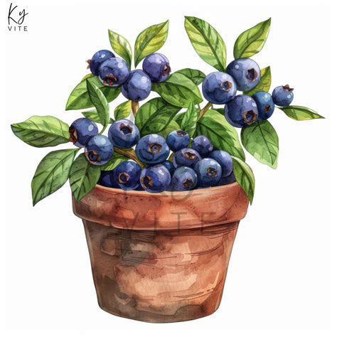 11 Blueberry Bush Clipart Berry Leaves Blueberry Plant Printable Watercolor Clipart Paper
