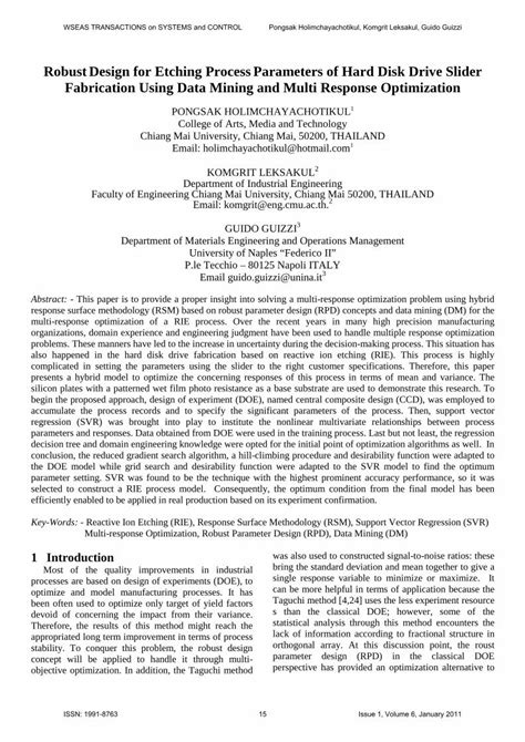 Pdf Robust Design For Etching Process Parameters Of Hard Disk · Response Surface