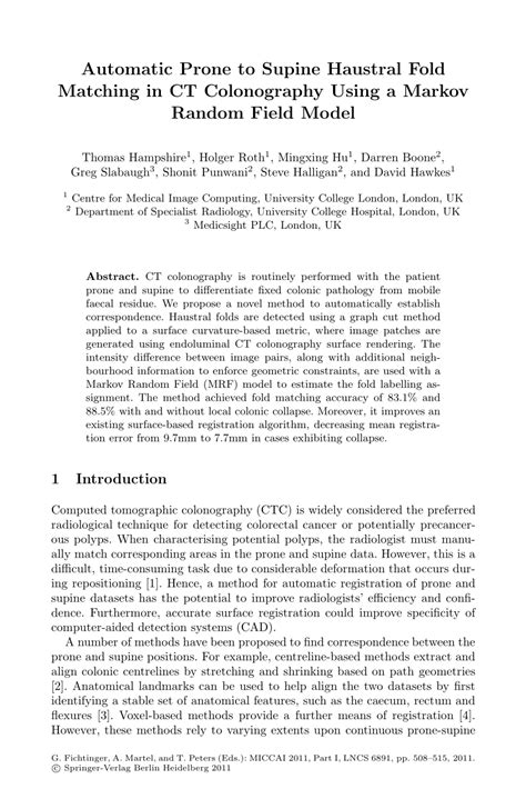 Pdf Automatic Prone To Supine Haustral Fold Matching In Ct Colonography Using A Markov Random