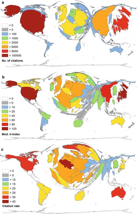 Density Equalizing Map Projection Of Citation Parameters A Number Of Download Scientific