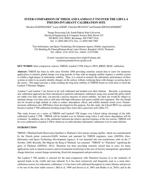 Pdf Inter Comparison Of Theos And Landsat 5 Tm Over The Libya 4 Pseudo Invariant Calibration Site