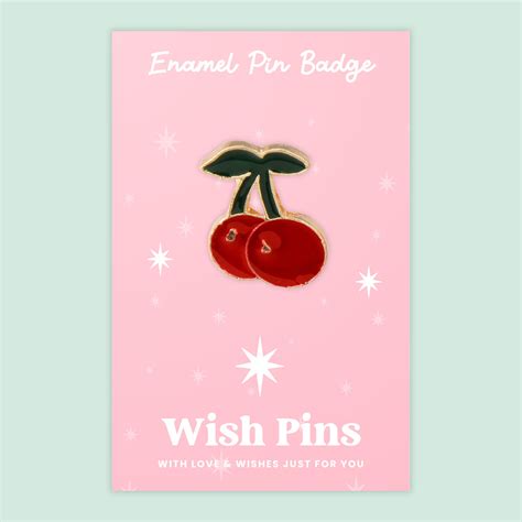 Cherry Wish Pin Badge Enamel Wish Pin By Wishstrings T Card Included