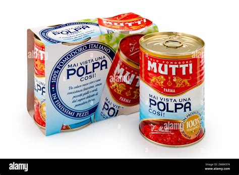 Parma Italy January 14 2023 Mutti Tomato Pulp Italian Packaging Of Two Tin Cans Isolated