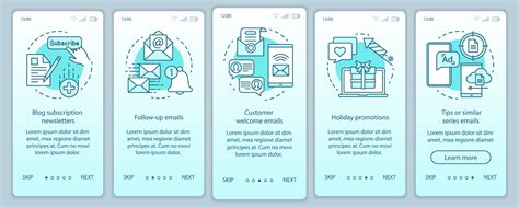 Email Marketing Turquoise Onboarding Mobile App Page Screen Vector Template Business Strategy