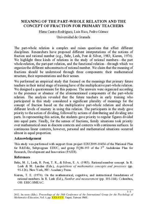 Meaning Of The Part Whole Relation And The Concept Of Fraction For Primary Teachers Funes