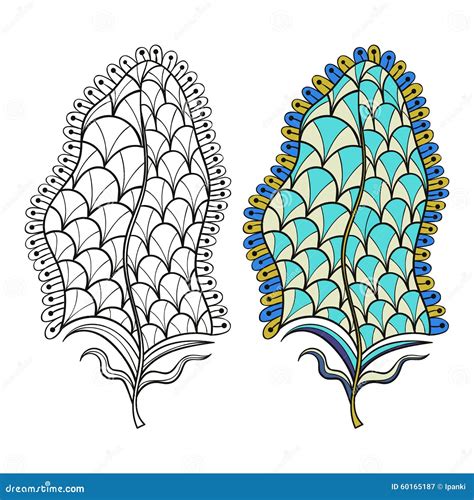 Zentangle Stylized Tribal Feather For Coloring Page Cartoon Vector