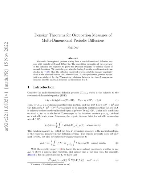 Donsker Theorems For Occupation Measures Of Multi Dimensional Periodic Diffusions Deepai