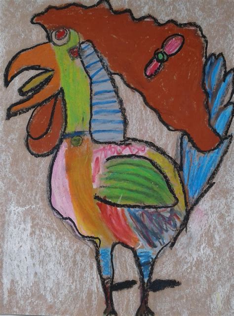A Faithful Attempt Picasso Rooster In Oil Pastel Project