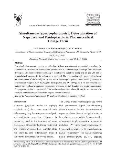 Simultaneous Spectrophotometric Determination Of Naproxen And