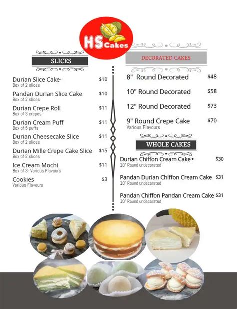 Menu At Hs Cakes Springvale Durian Signature Springvale