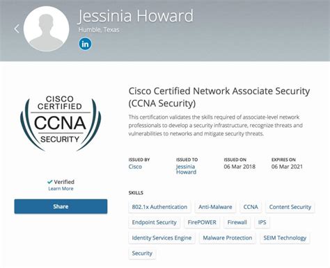 Jessinia V On Linkedin Recently Achieved My Ccna Security