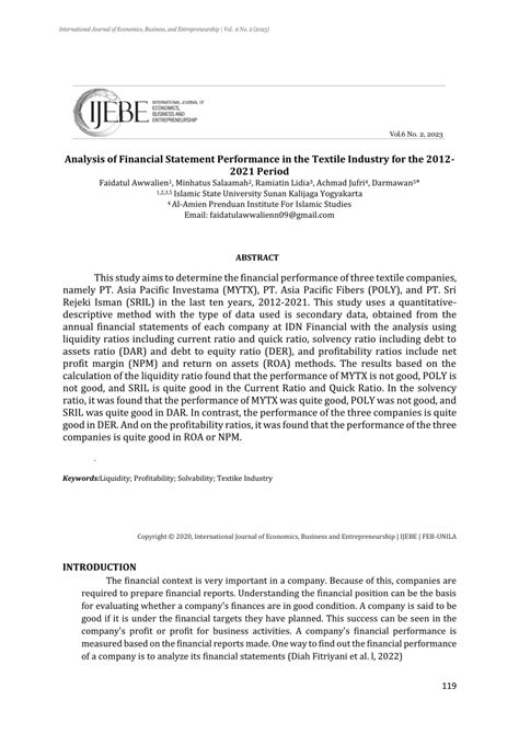 Pdf Analysis Of Financial Statement Performance In The Textile