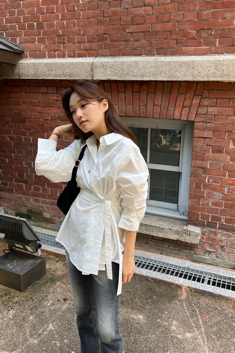 샌드 사선 언발셔츠 허리끈셋트