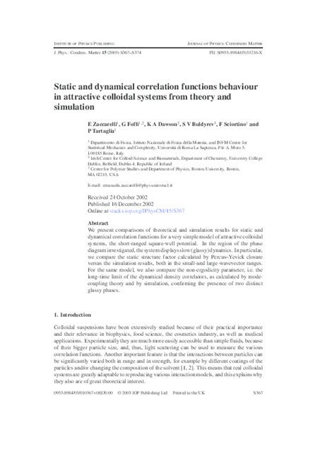 Pdf Static And Dynamical Correlation Functions Behaviour In