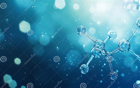 Abstract Molecular Structure On A Blue Background With Bokeh Effect Illustrating Scientific And