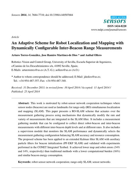 Pdf An Adaptive Scheme For Robot Localization And Mapping With