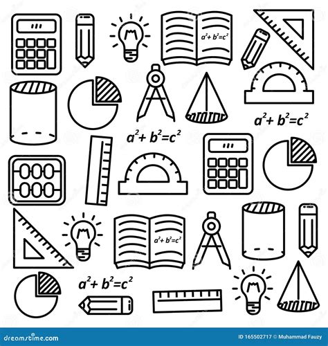 Mathematics Doodle Vector Illustration With Black Line Design Stock