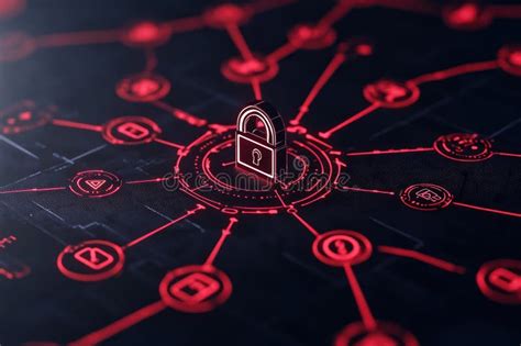 Cybersecurity Breach Hacker Attack On System With Hologram And Lock Icons Stock Illustration