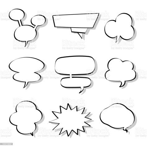 그림자와 빈 검은 색과 흰색 손 그리기 음성 거품 풍선의 컬렉션 세트 말하는 토크 텍스트 상자 배너를 생각 Brand Name