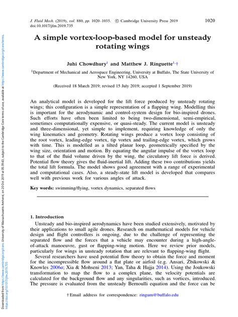 A Simple Vortex Loop Based Model For Unsteady Rotating Wings Pdf Lift Force Vortices