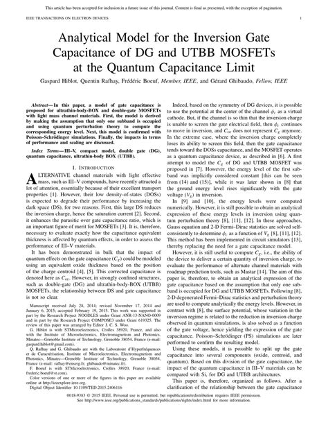Pdf Analytical Model For The Inversion Gate Capacitance Of Dg And Utbb Mosfets At The Quantum