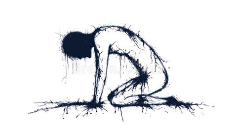 Modern Lineart Illustration Depicting Intense Mental Health Struggles