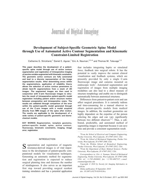 pdf development of subject specific geometric spine model through use of automated active