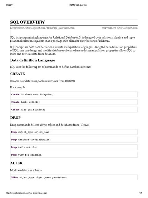 Dbms Sql Overview Pdf Sql Relational Model