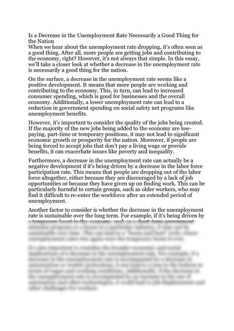 Is A Decrease In The Unemployment Rate Necessarily A Good Thing For The Nation Econ0002