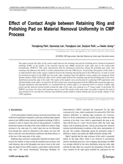 Effect Of Contact Angle Between Retaining Ring And Polishing Pad On Material Removal Uniformity