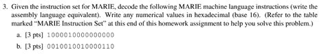 Solved 3 Given The Instruction Set For Marie Decode The