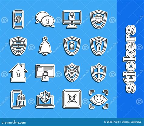 Set Line Eye Scan Shield With Key Lock On Computer Monitor Screen