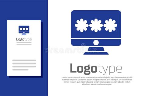 Blue Monitor With Password Notification Icon Isolated On White