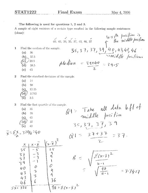 Intro To Statistics Final Exam 2006 Questions With Answers Stat 1222 Docsity