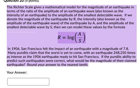 Solved Question Zu 3 Points The Richter Scale Gives A Mathematical