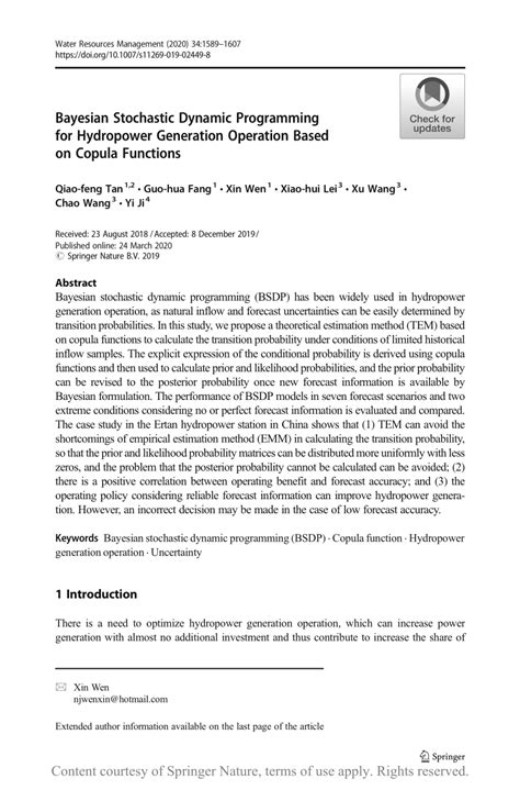 Bayesian Stochastic Dynamic Programming For Hydropower Generation Operation Based On Copula