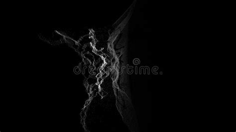 Mesh Grid Of Particles In Waves Float In Black Space Abstract Black