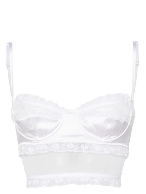 Dolce And Gabbana Floral Lace Balconette Bra In White Modesens