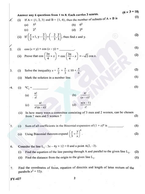 Plus One Maths 2024 Public Question Paper Pdf