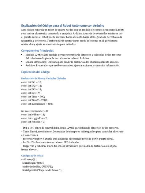 Explicacion Codigo Robot Autonomo Arduino Pdf Arduino Sensor