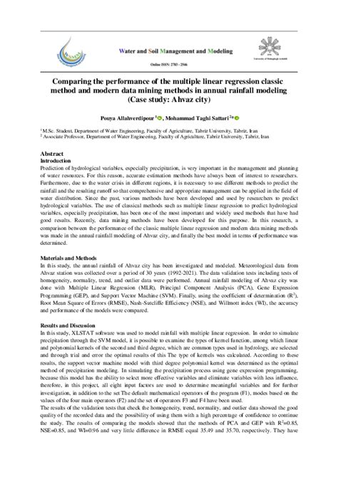 Pdf Comparing The Performance Of The Multiple Linear Regression Classic Method And Modern Data