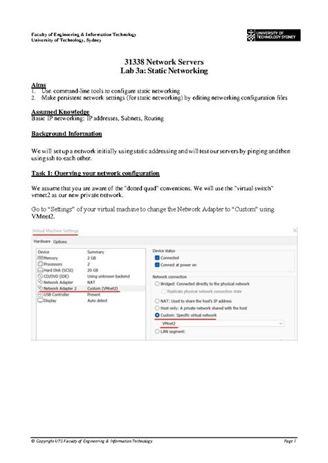 Lab 3a Static Networking Faculty Of Engineering And Information